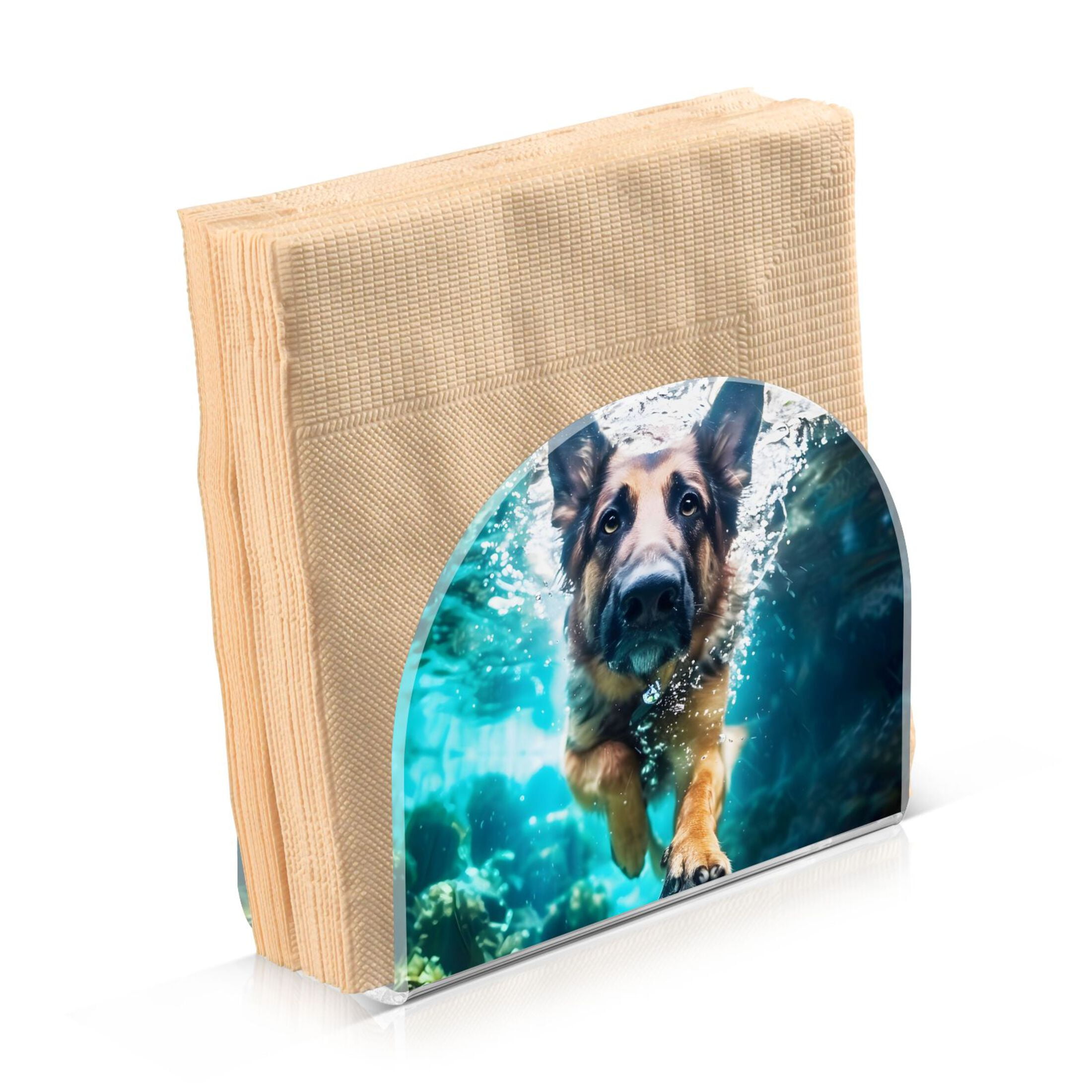 Napkin Holder for Table German Shepherd Dog Swimming Underwater Acrylic ...