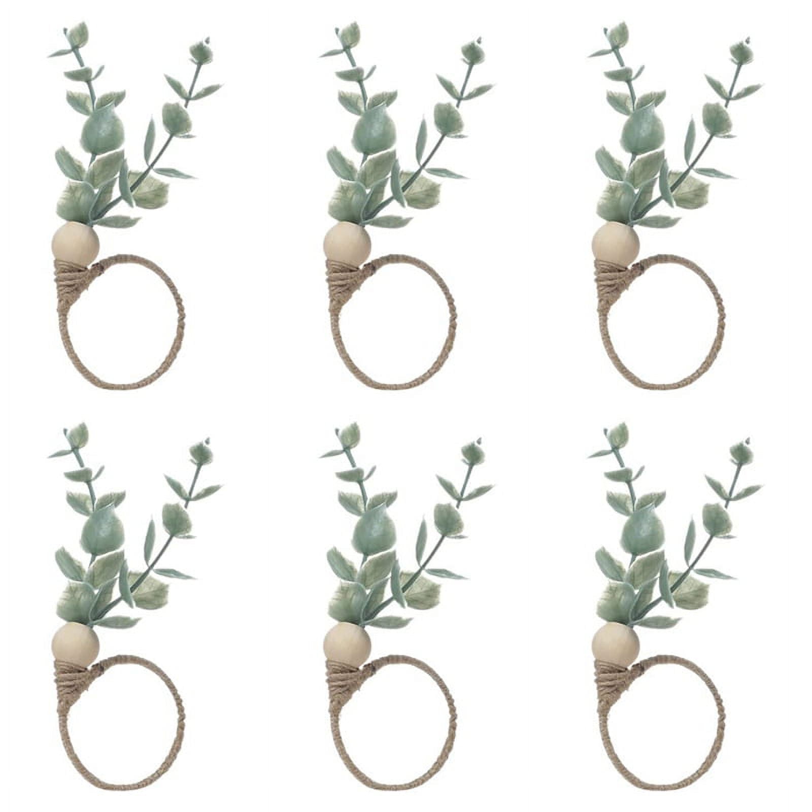 HOT! Napkin Rings Set Of 6 Rustic Eucalyptus Wooden Boho Leaf Wood Bead ...