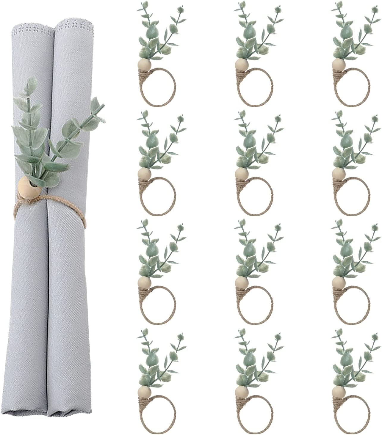 Napkin Rings Set of 12, Farmhouse Napkin Rings Eucalyptus Napkin Rings ...
