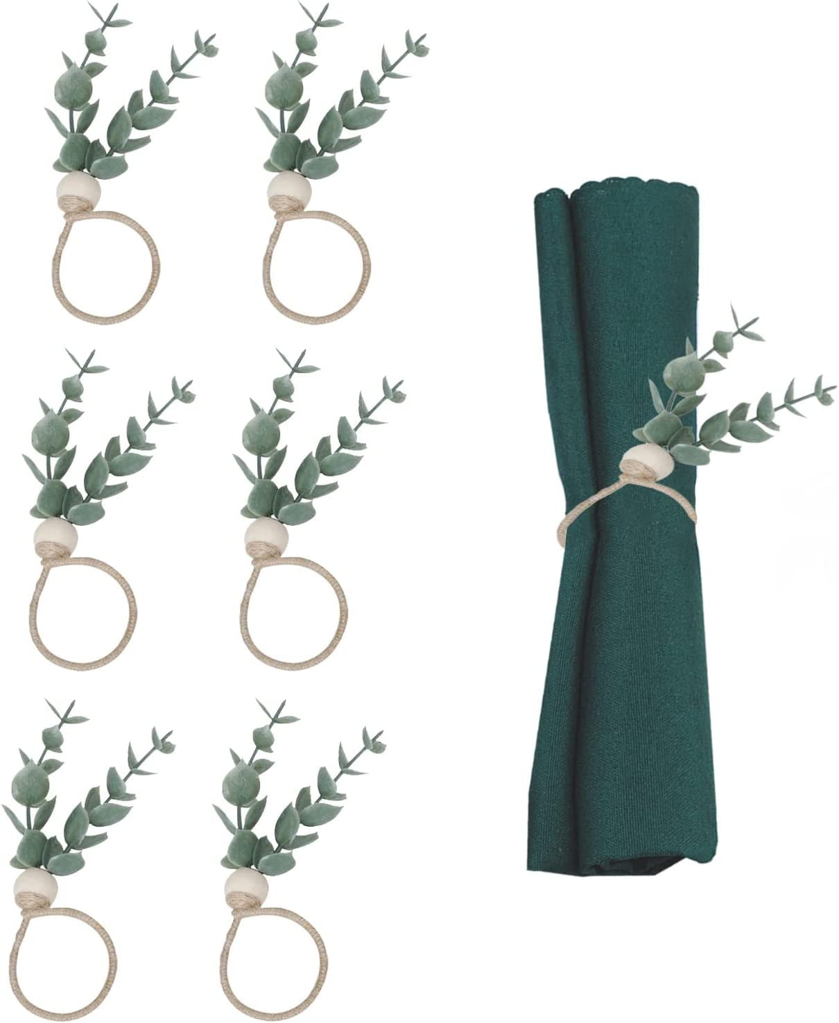 Napkin Rings Set of 6, Handmade Wooden Beads Rustic Farmhouse Napkin ...