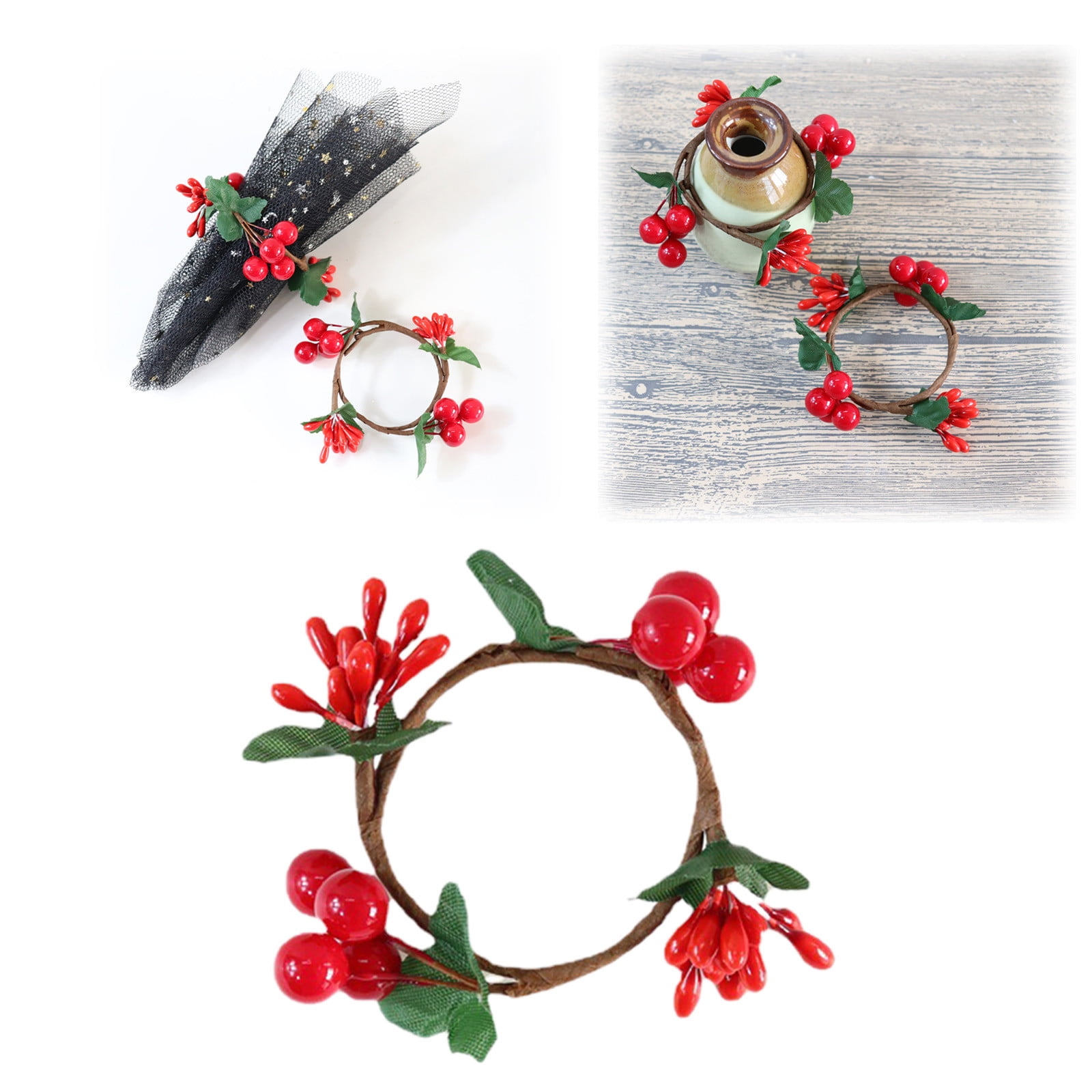 Napkin Rings Set Of 4 Red Berry Napkin Buckle Spring Farmhouse For ...