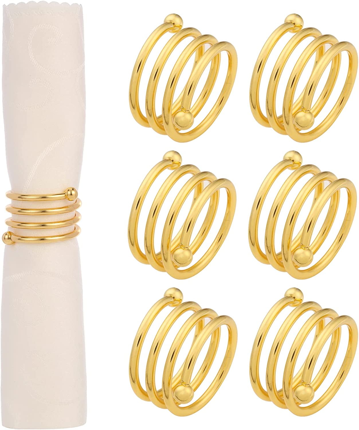 Napkin Rings Set of 6,Delicate Gold Spring Napkin Rings Holder Round ...