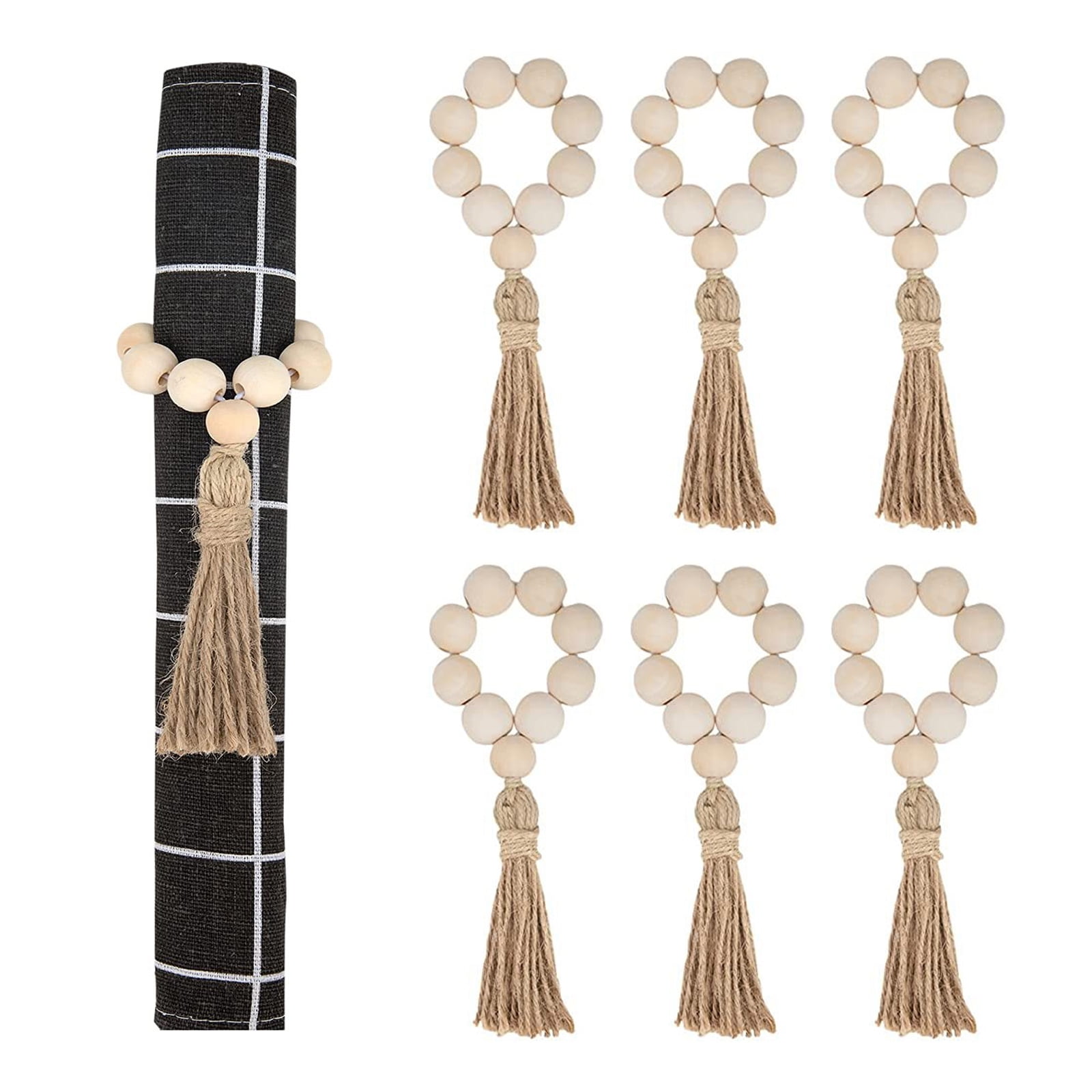 Napkin clasp wooden beads twine tassel models kitchen living room ...