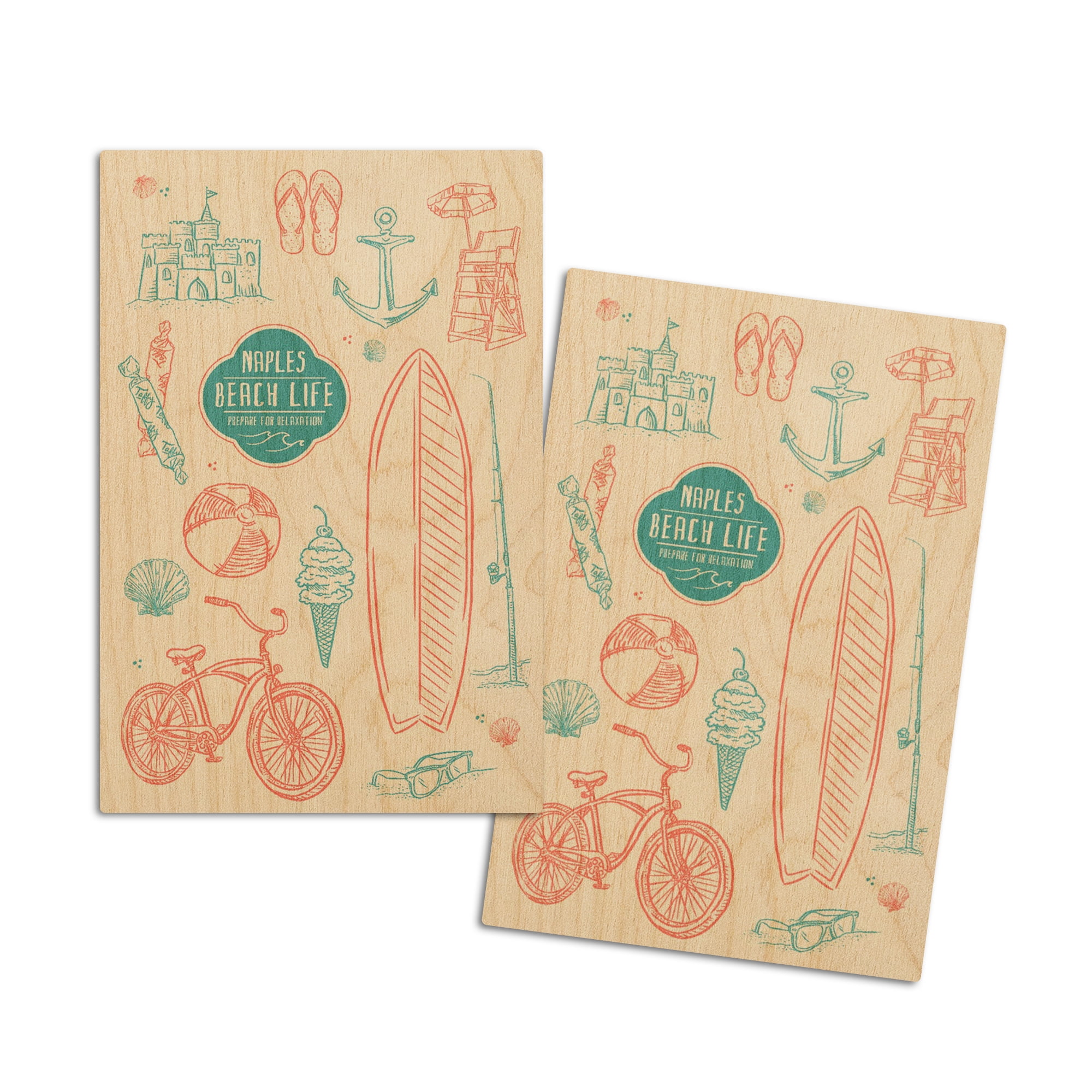 Naples, Florida, The Beach Life, Collage (4x6 Birch Wood Postcards, 2 ...