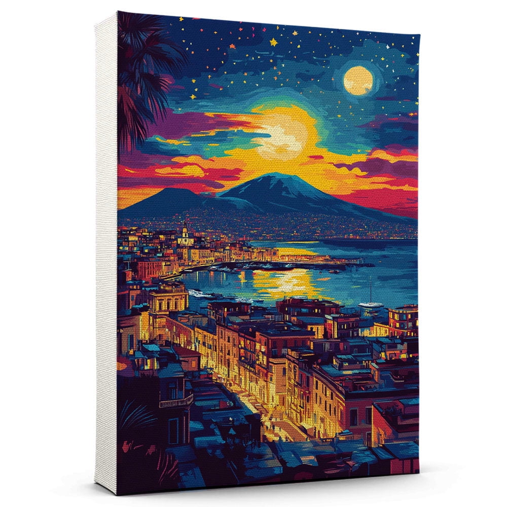 Naples Travel Canvas Art Print, Italy Wall Canvas Starry Night, Naples ...