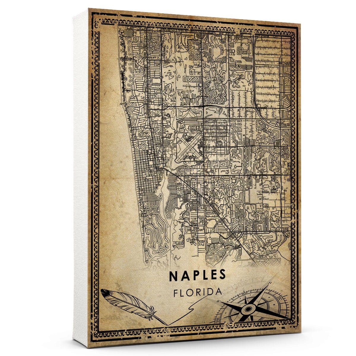 Naples Vintage Map Prints Canvas, Florida Map Art Canvas, Canvas ...