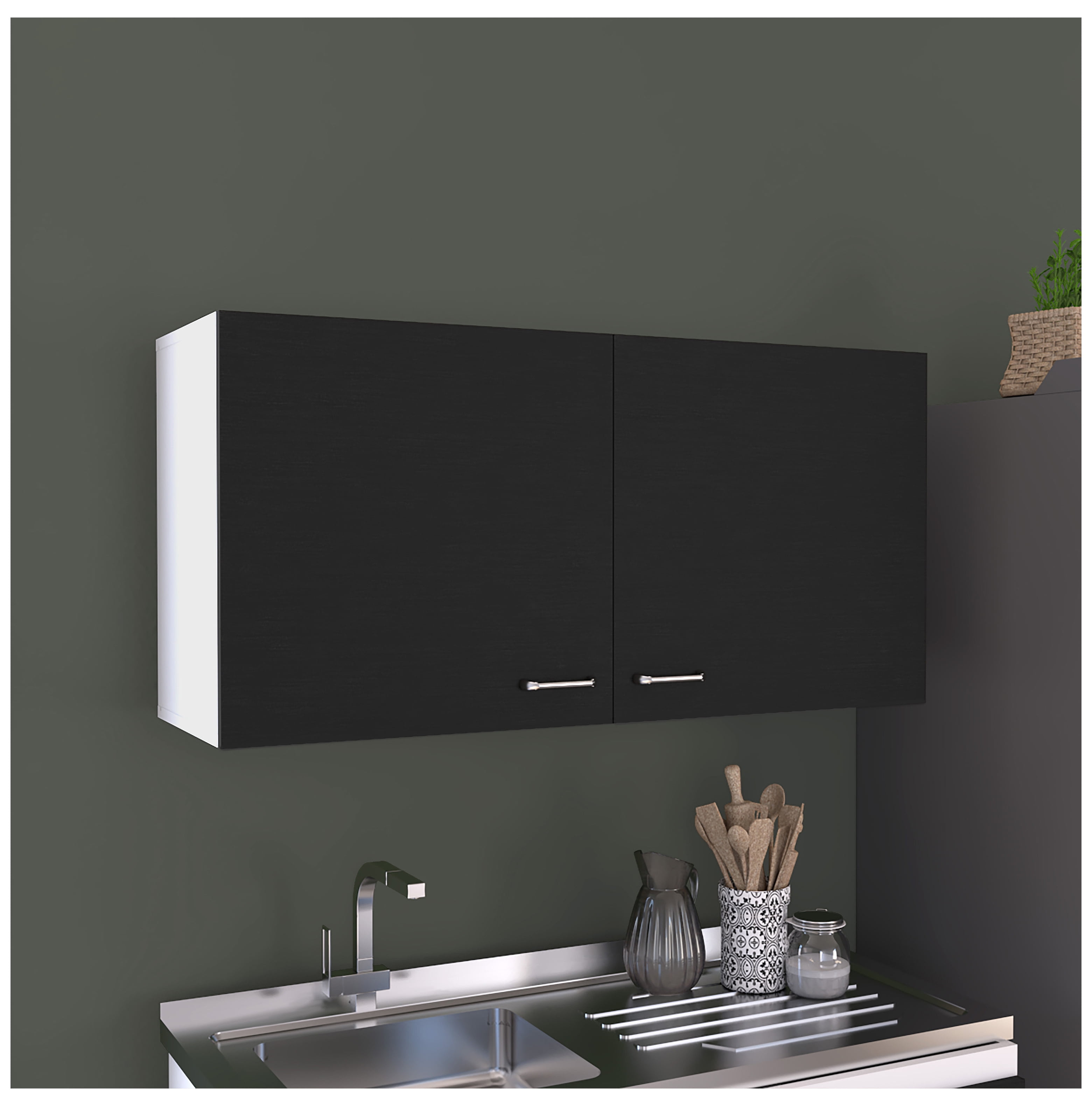 Napoles Wall Cabinet, Two Shelves, Double Door -Black - Walmart.com