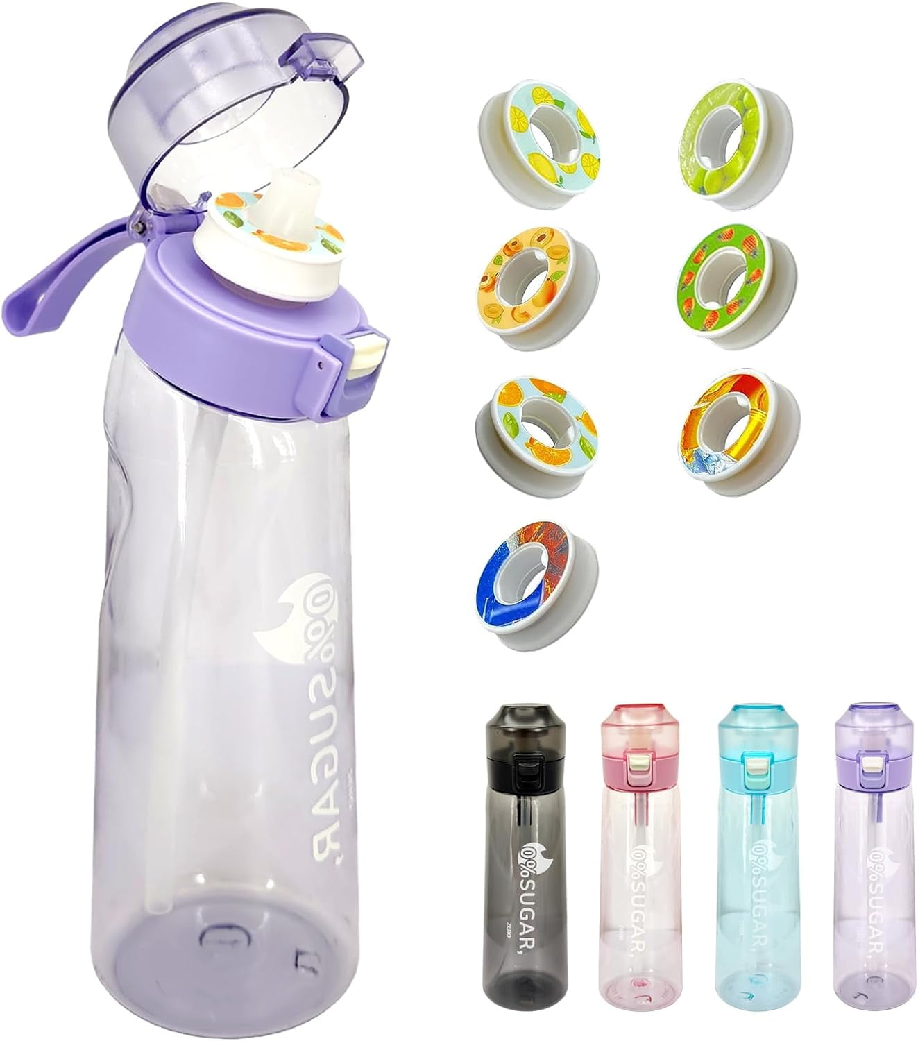 Napolju Air Water Bottle with 7 Flavor Pods, Sports water bottles With straw and strap, Leak ...
