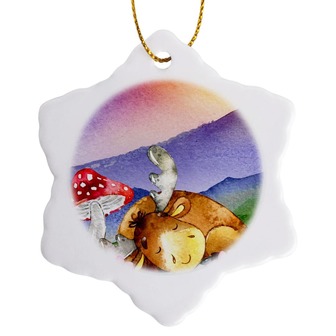 3drose, Napping Moose and Big Red Mushroom, 3 inch Snowflake Porcelain ...
