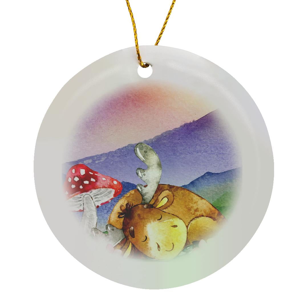 3drose, Napping Moose and Big Red Mushroom, Circle Porcelain Ornament ...