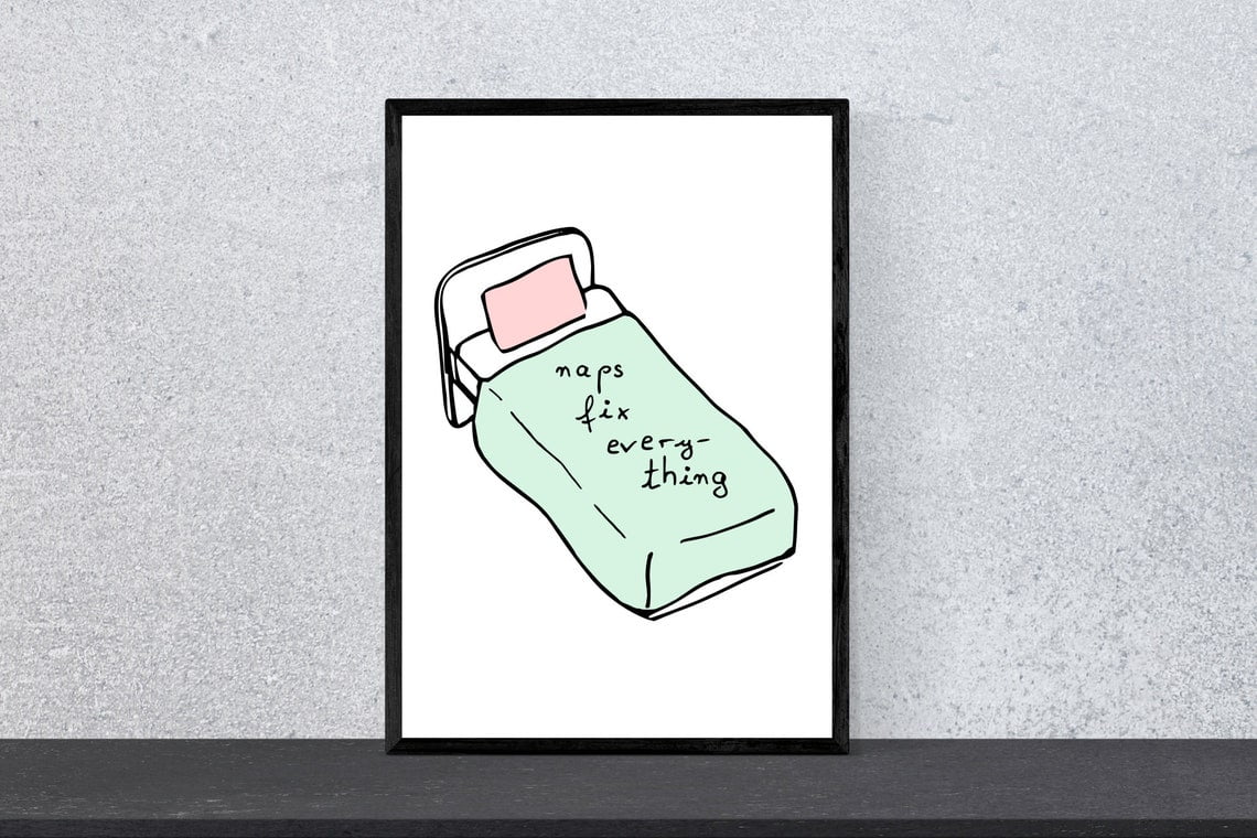 Naps Fix Everything Poster - Art, Minimalist, Modern, Bed, Happiness ...