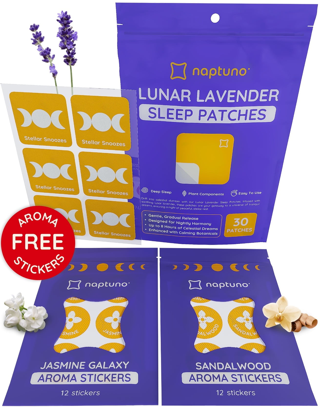 Naptuno Sleep Patches for Adults, Extra Strength, Lunar Lavender ...