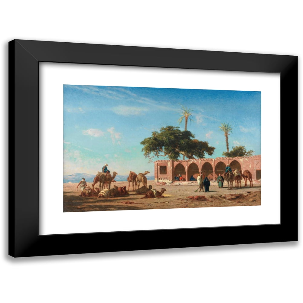 Narcisse Berchère 14x11 Black Modern Framed Museum Art Print Titled - The Caravan Resting In ...