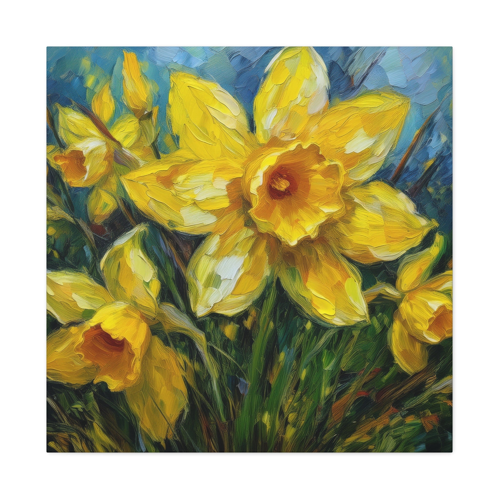 Narcissus Print Canvas, Floral Oil Paint Print 20x20, 24x24, 30x30 ...