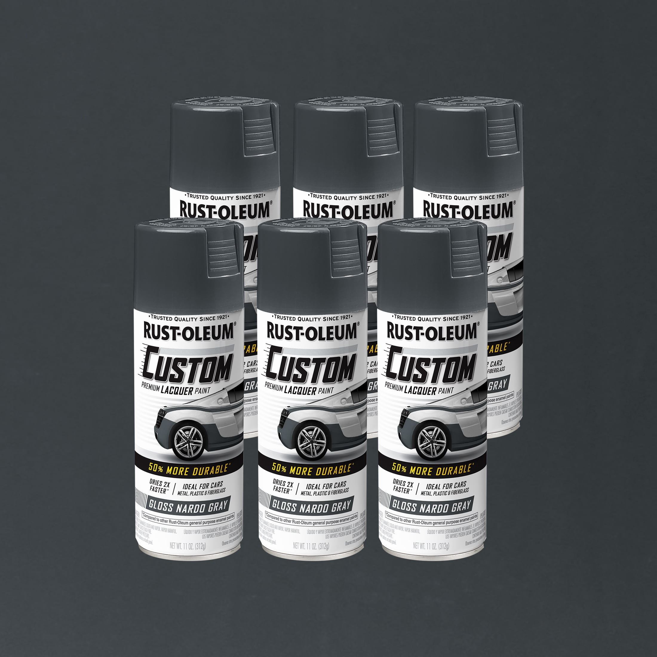 6 Pack, Nardo Gray, Rust-Oleum Automotive Custom Lacquer Gloss Spray ...