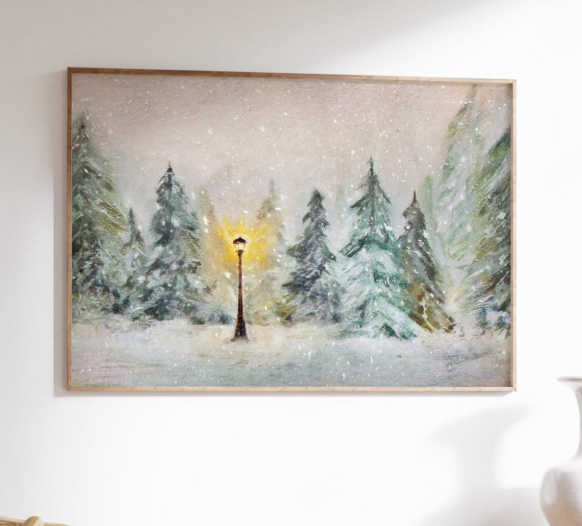 Narnia Lamppost, C.S. Lewis Print, Snow Pine Trees, Winter Wall Art ...