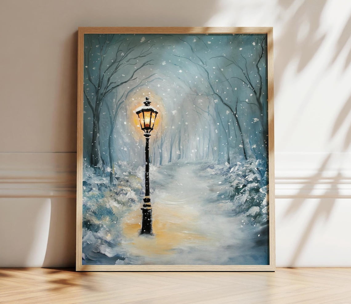 Narnia Lamppost, C.S. Lewis, Snow Pine Trees, Winter Wall Art, Lion ...