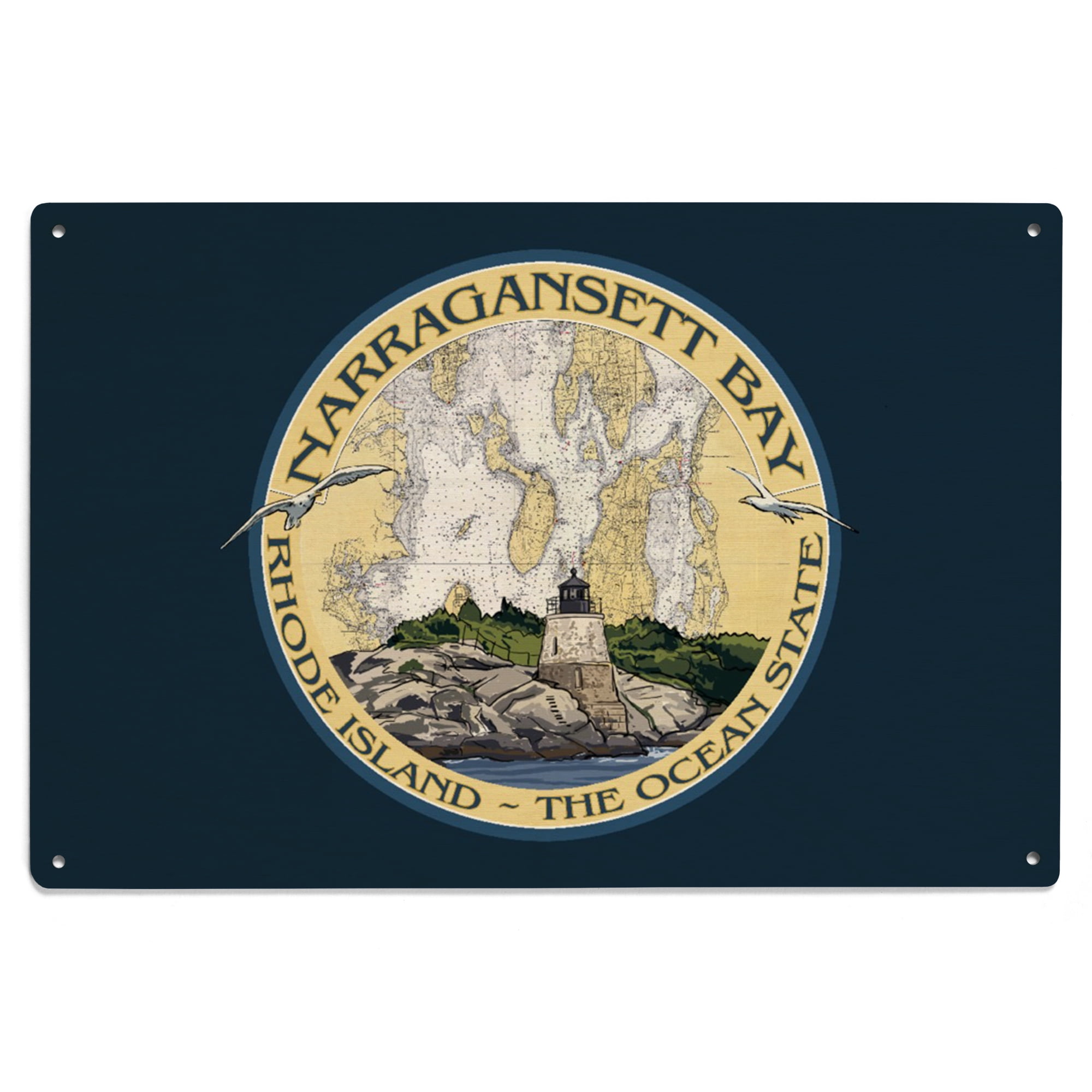 Narragansett Bay, Rhode Island, Nautical Chart, Contour Birch Wood Wall ...