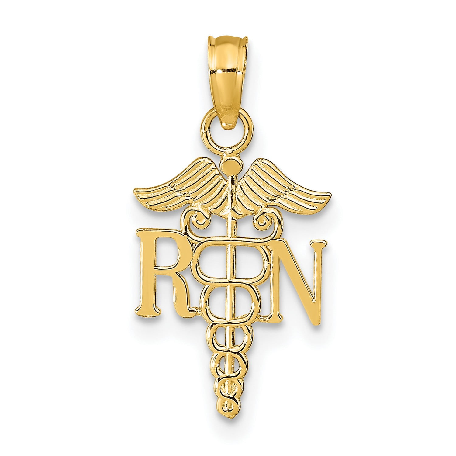 Narrow 14k Yellow Gold RN Letters And Caduceus Medical Symbol Pendant ...