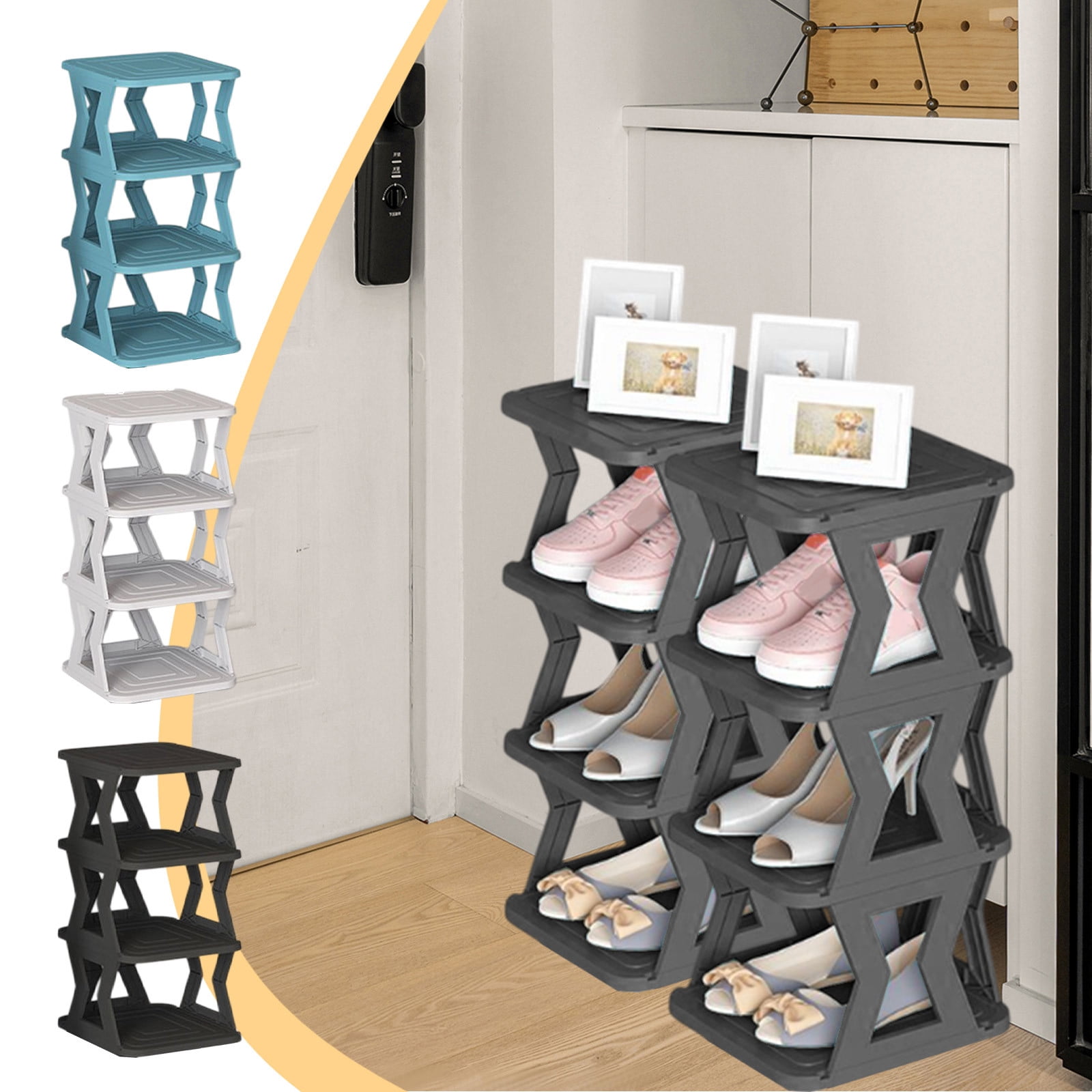 Narrow 4 Tier Doorway Shoe Rack, Sturdy Entryway Storage, Small Crevice ...