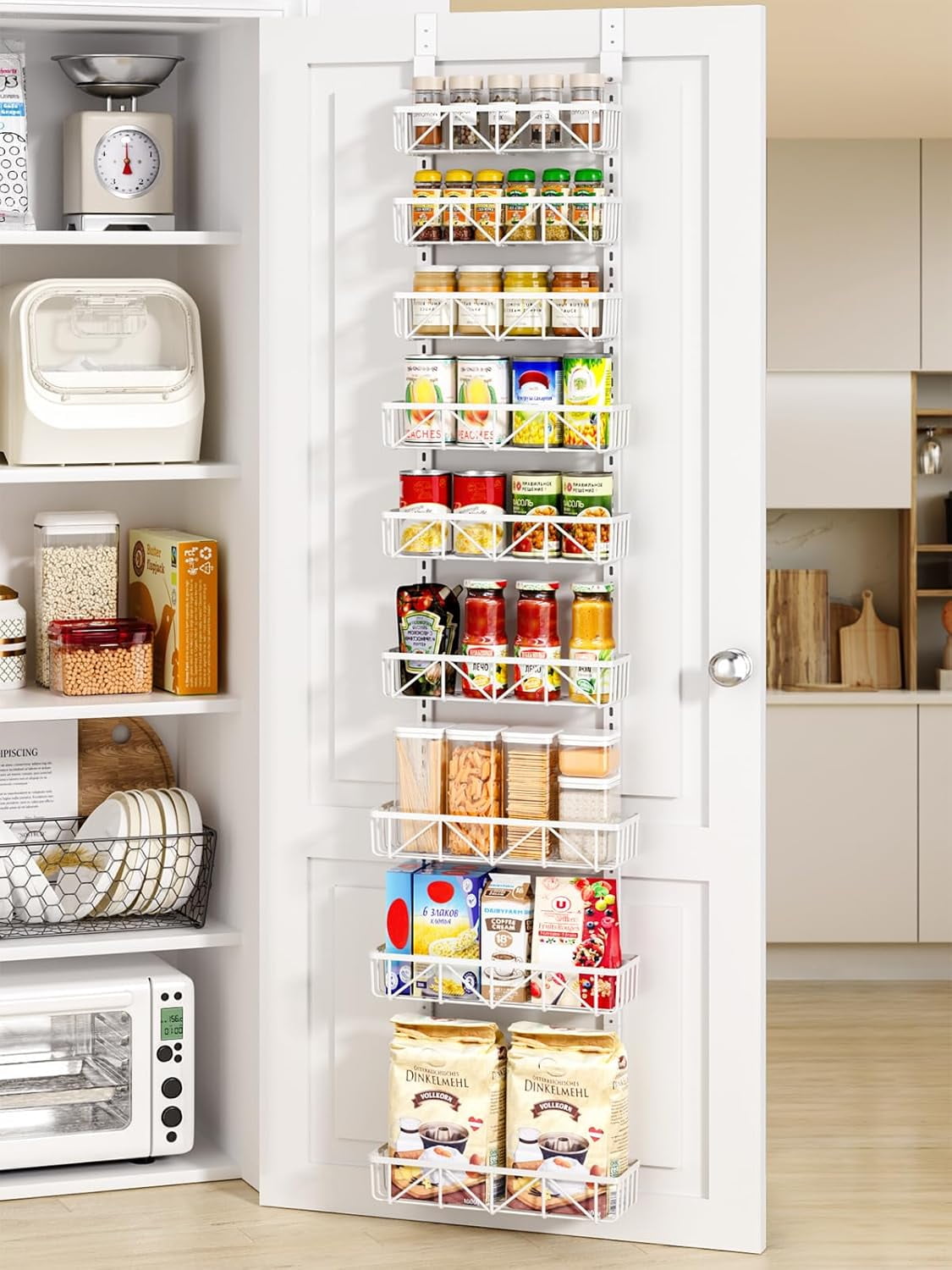 Narrow 9-Tier Over the Door Pantry Organizer, Adjustable Pantry Storage ...