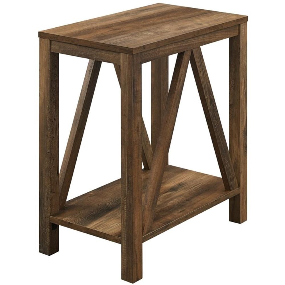 Narrow A-Frame End Table with Open Storage Shelf in Rustic Oak ...