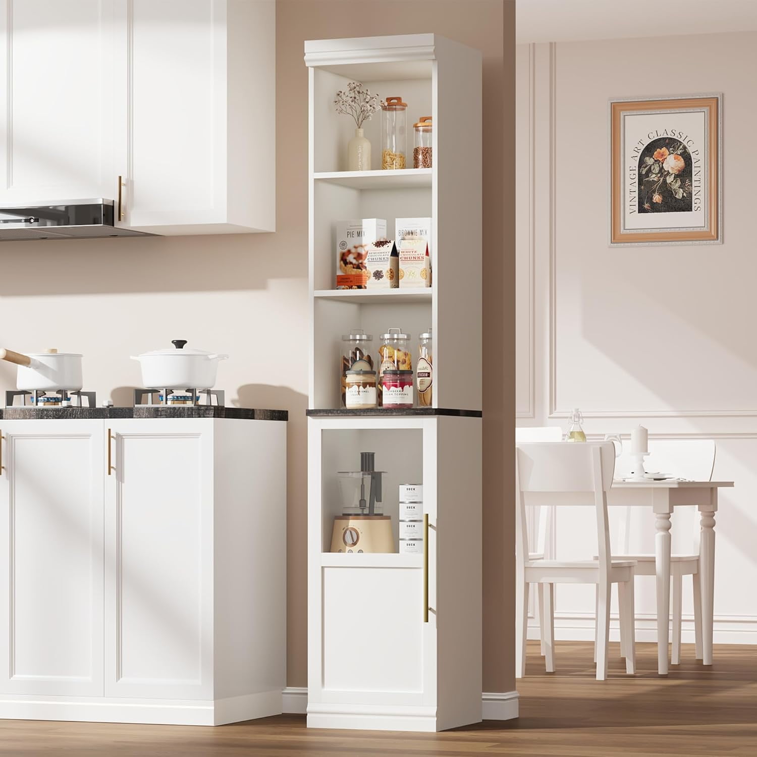 Narrow Bathroom Cabinet, 70" H Tall Slim Storage Cabinet with Glass ...