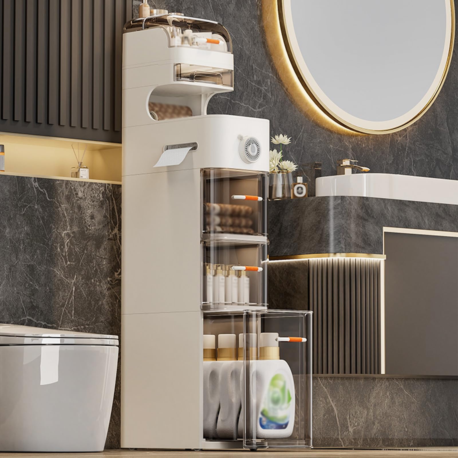 Narrow Bathroom Storage, 7-Tier Storage Cabinet for Small Spaces with ...