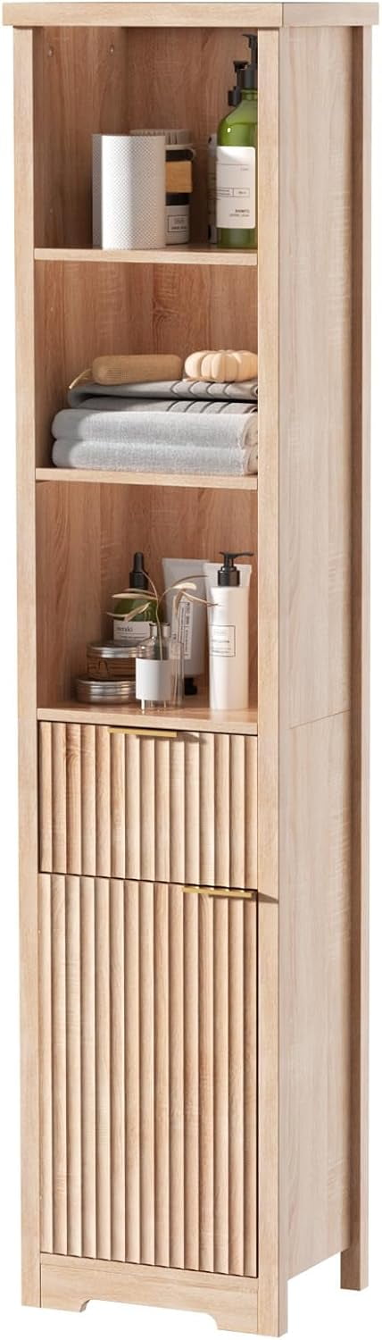 Narrow Bathroom Storage Cabinet, 68’’ Slim Tall Fluted Storage Cabinet ...