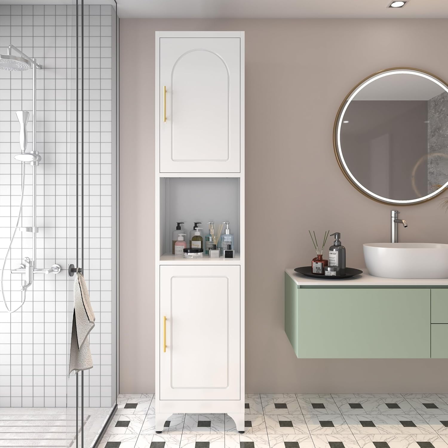 Narrow Bathroom Storage Cabinet, 75" Tall Freestanding Slim Cabinet for ...