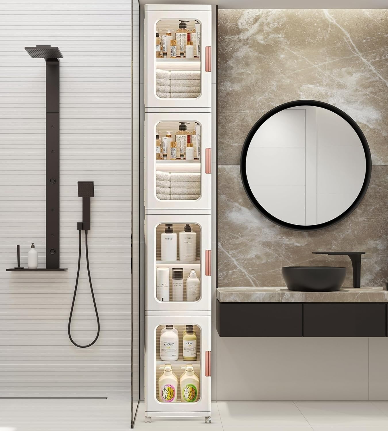 Narrow Bathroom Storage Cabinet with Doors and Shelves, 4-Tiers Tall ...