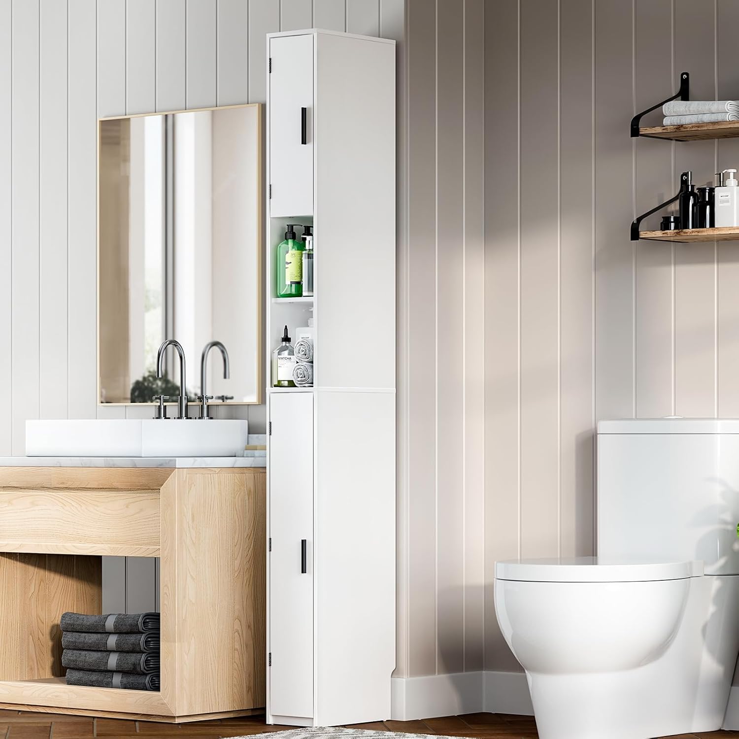 Narrow Bathroom Storage Cabinet - Tall Bathroom Cabinet with 2 Doors ...