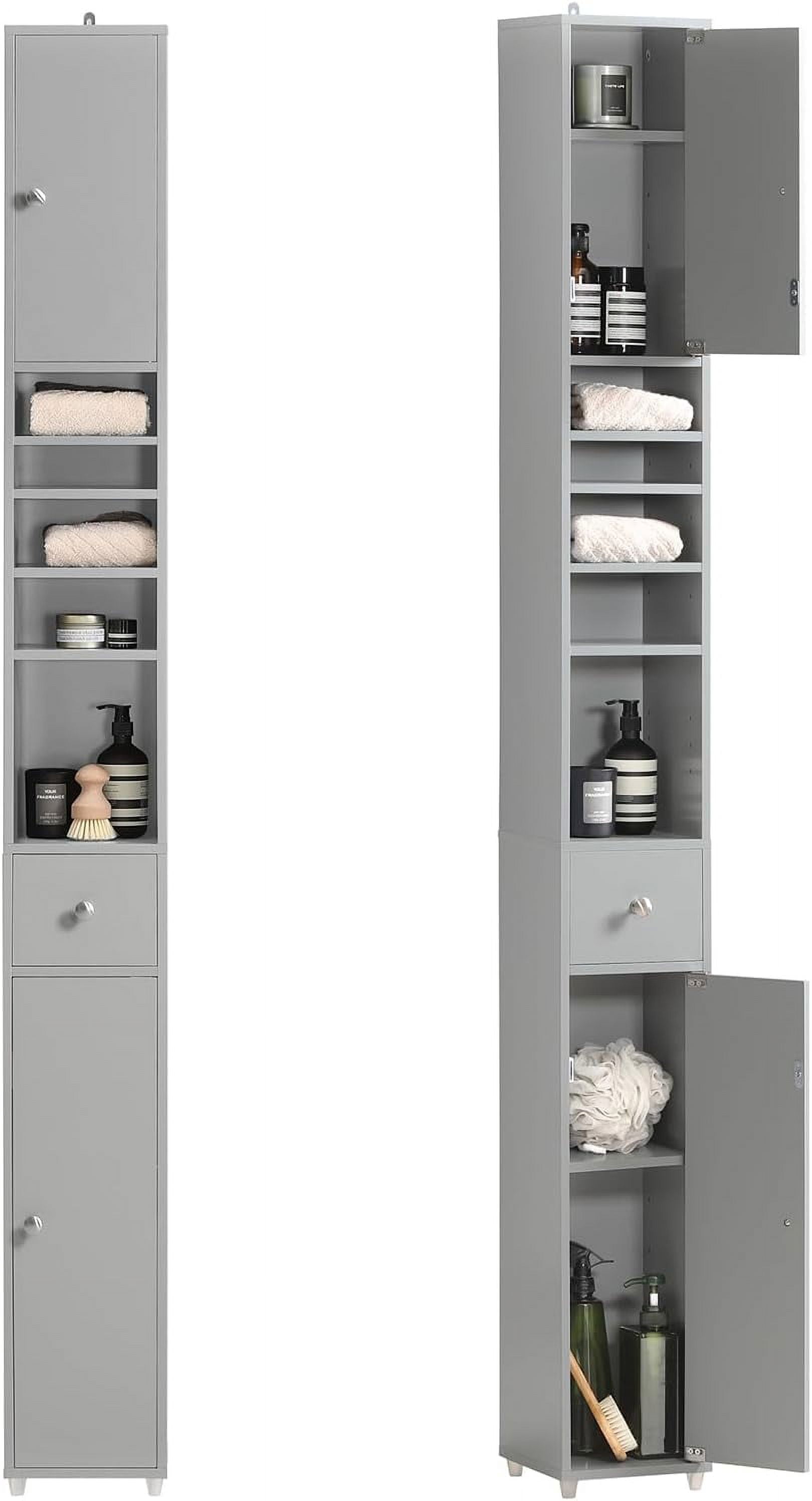 Narrow Bathroom Storage Cabinet Tall Skinny Unit with Adjustable ...