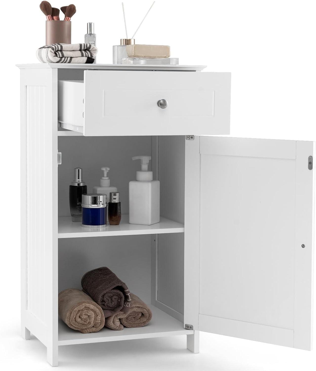 Narrow Bathroom Storage Cabinet, Wooden Freestanding Floor Cabinet with ...