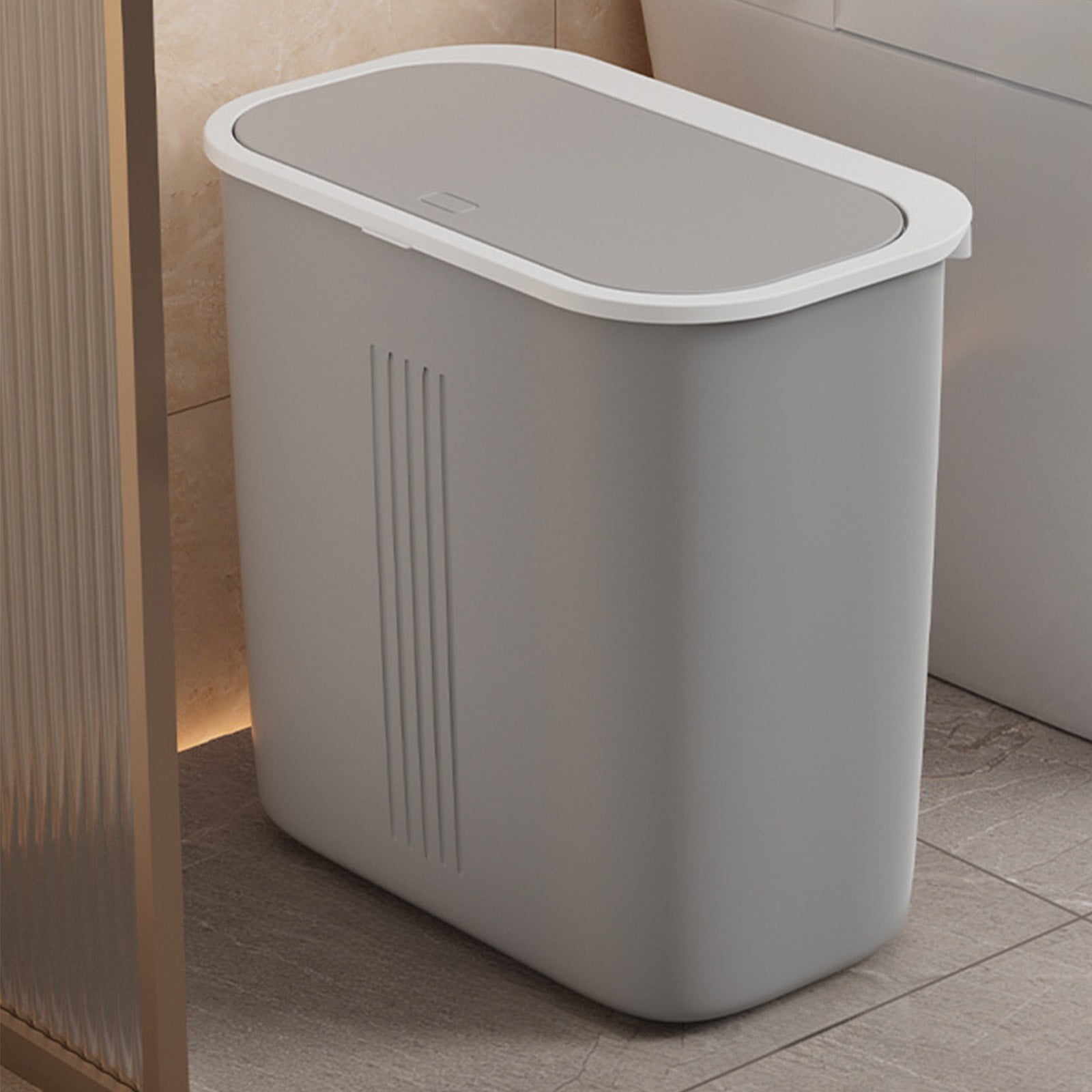 Narrow Bathroom Trash Can with Lid - 11x10.82x6.69in Slim Plastic Step ...