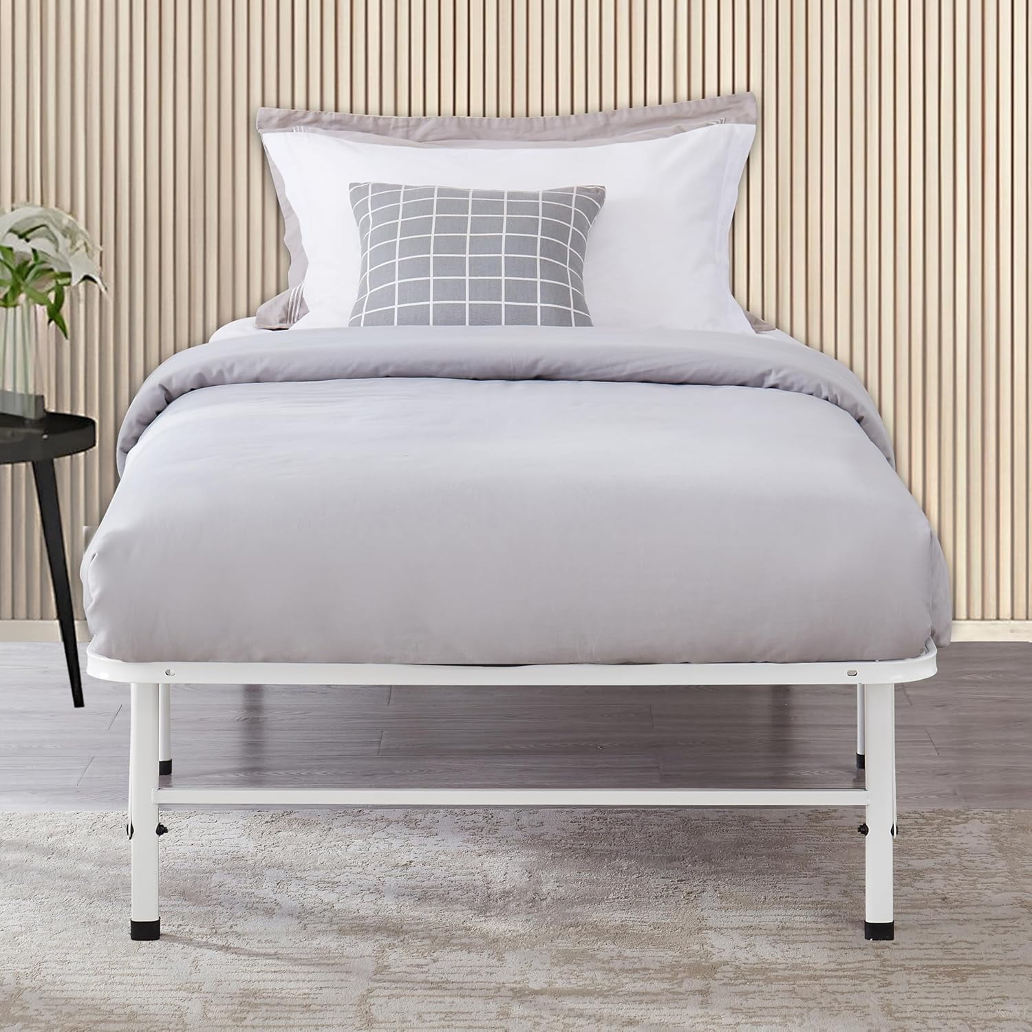 Narrow Bed Frame with Heavy Duty Steel Slats 14 Inches Metal Platform ...