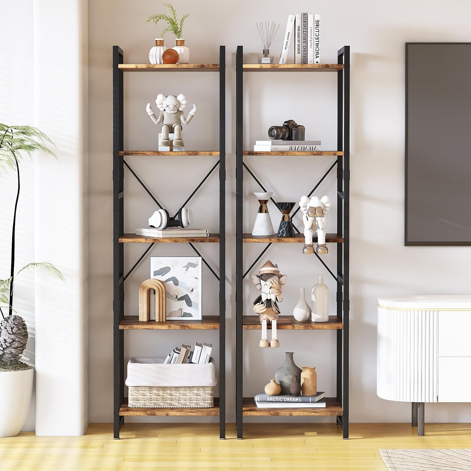 Narrow Bookshelf, 5-Tier Ladder Bookshelf, Tall Bookshelf with Open ...