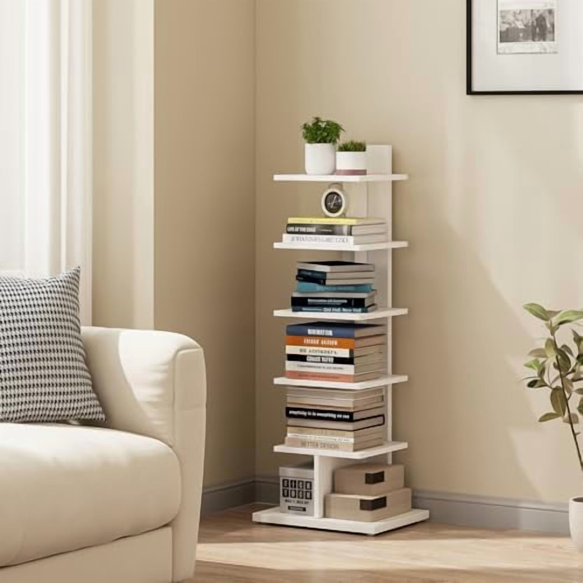 Narrow Bookshelf, 6-Tier Bookcase, Spine Book Shelf for Small Space ...