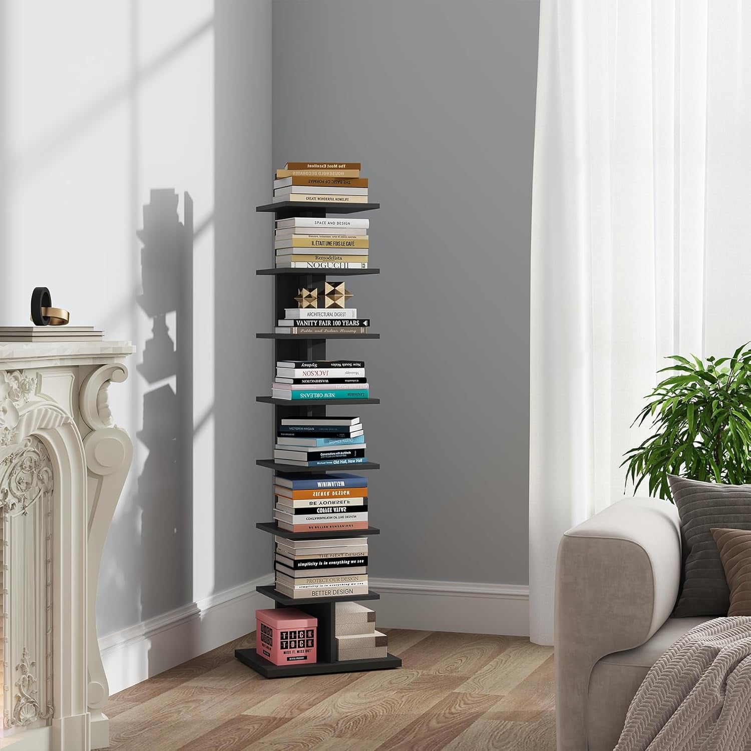 Narrow Bookshelf, 8-Tier Bookcase, Spine Book Shelf for Small Space ...