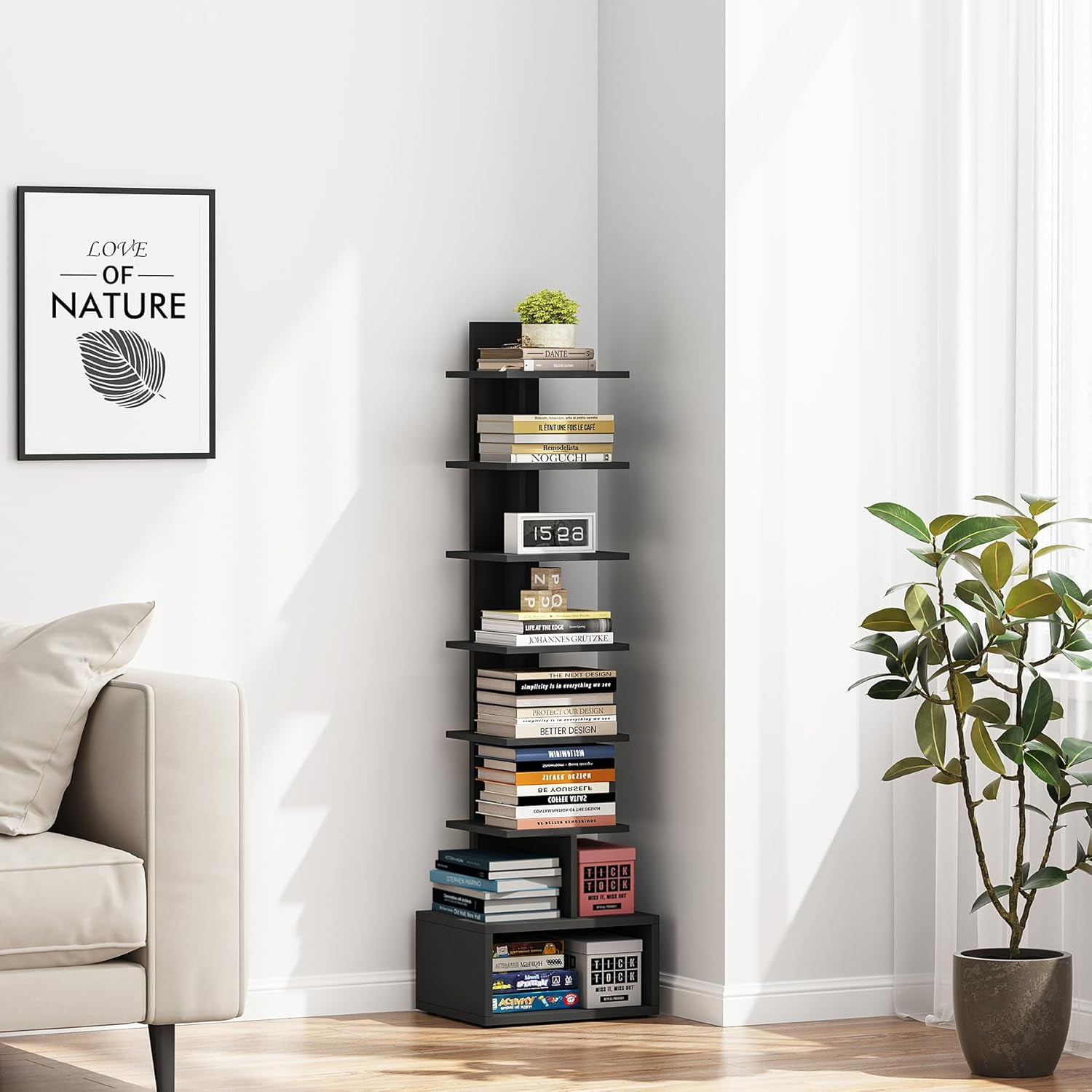 Narrow Bookshelf, Vertical 8-Tier Bookcase, Book Shelf for Small Space ...