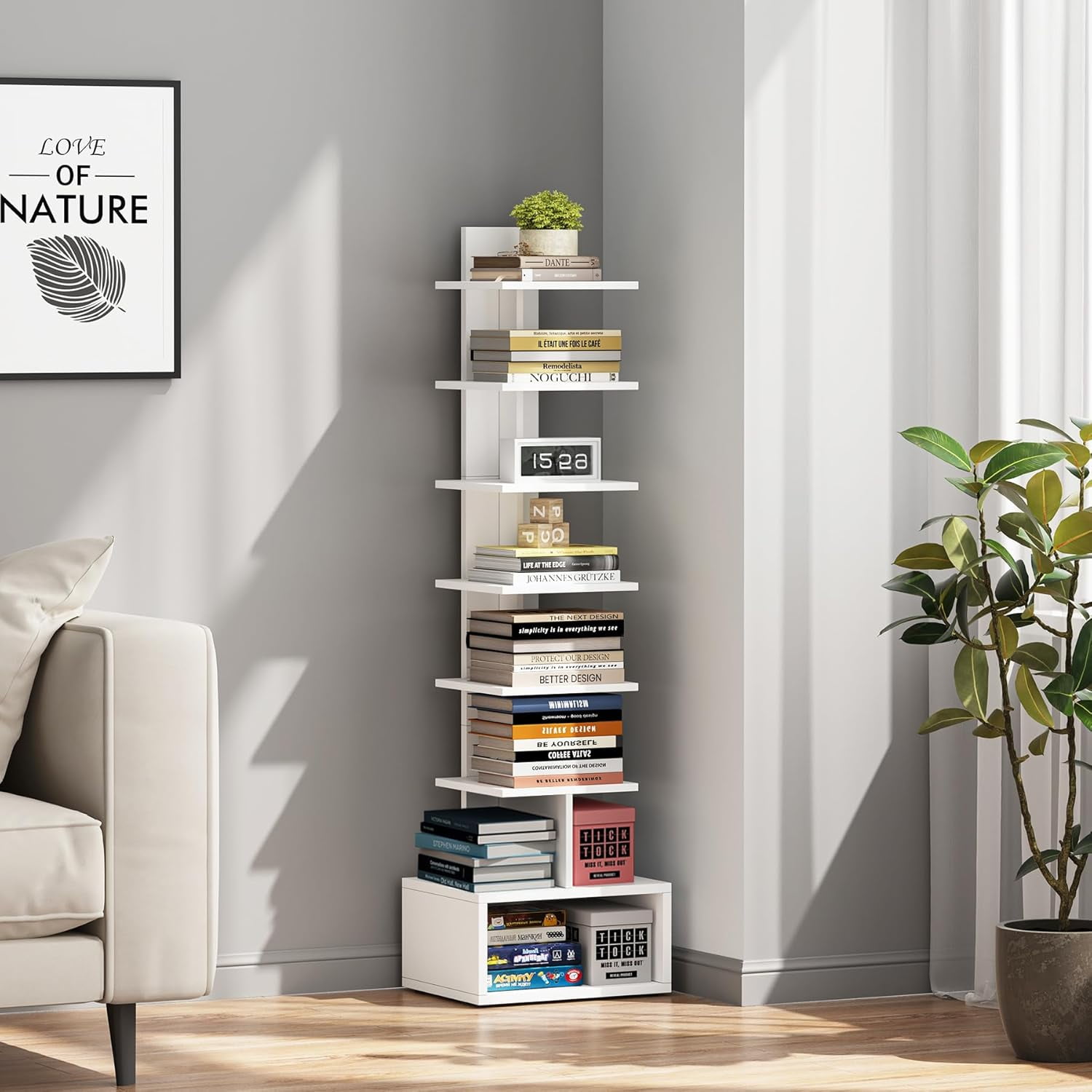 Narrow Bookshelf, Vertical 8-Tier Bookcase, Book Shelf for Small Space ...