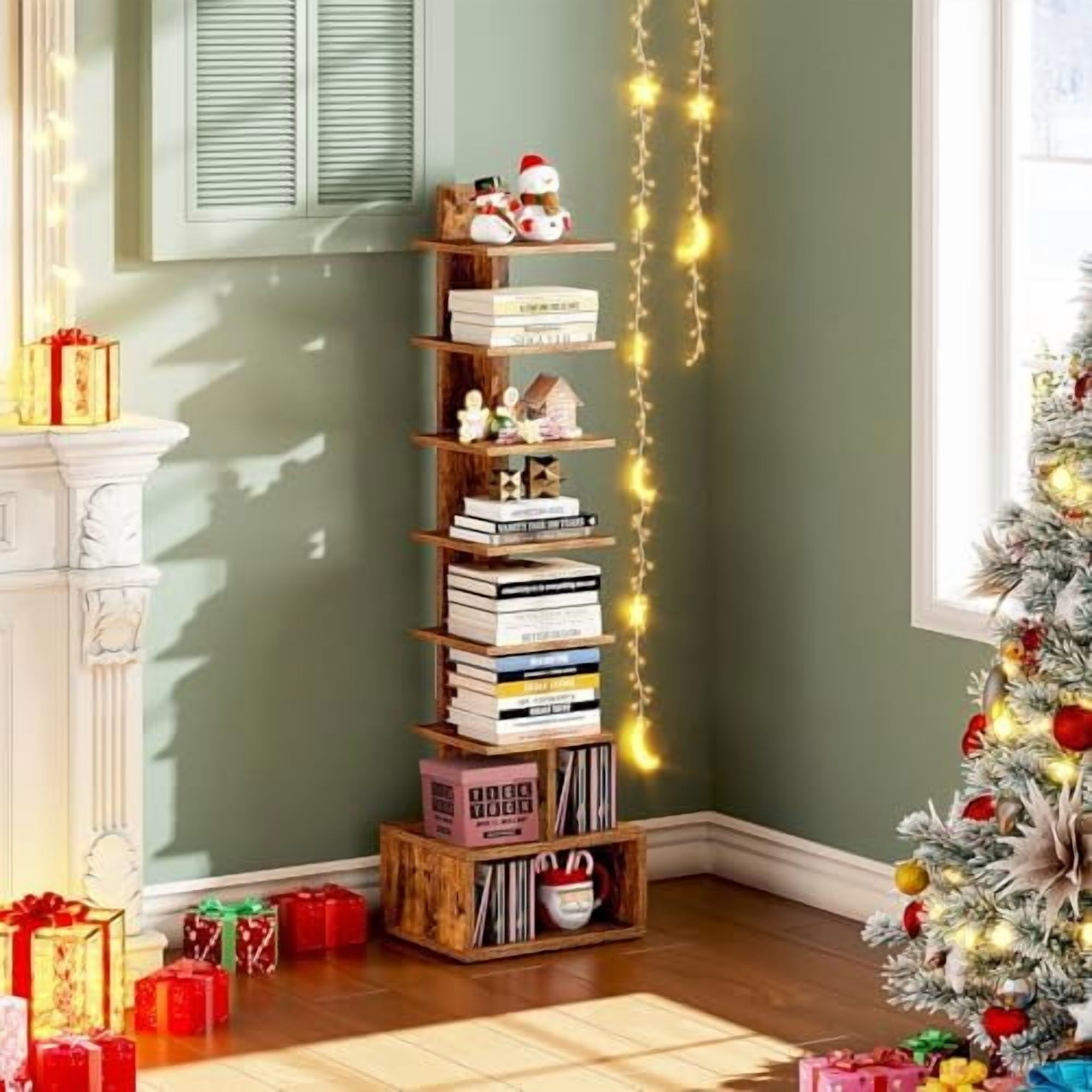 Narrow Bookshelf, Vertical 8-Tier Bookcase, Spine Book Shelf for Small ...