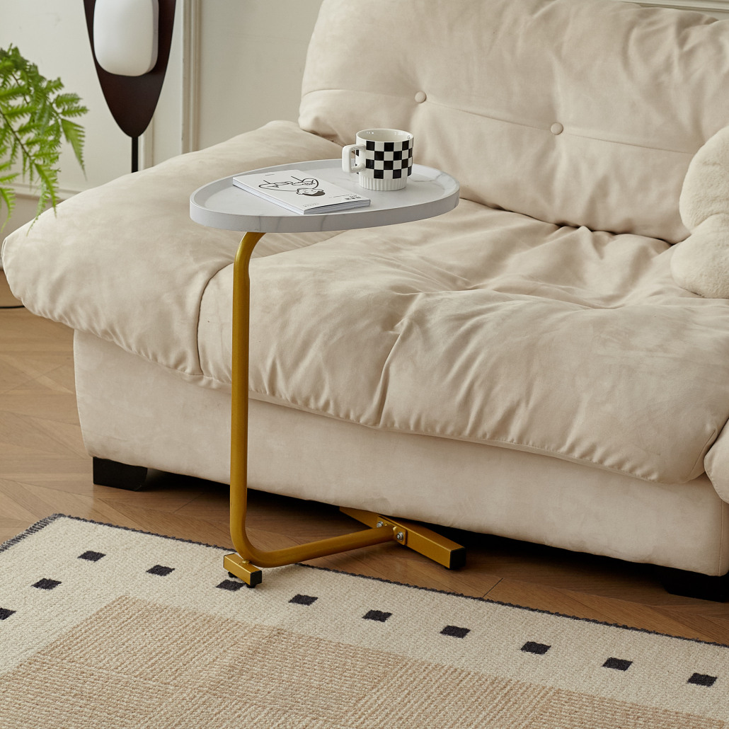 Narrow C Shaped Side Table, Slim Couch Tray Tables with Metal Frame for ...