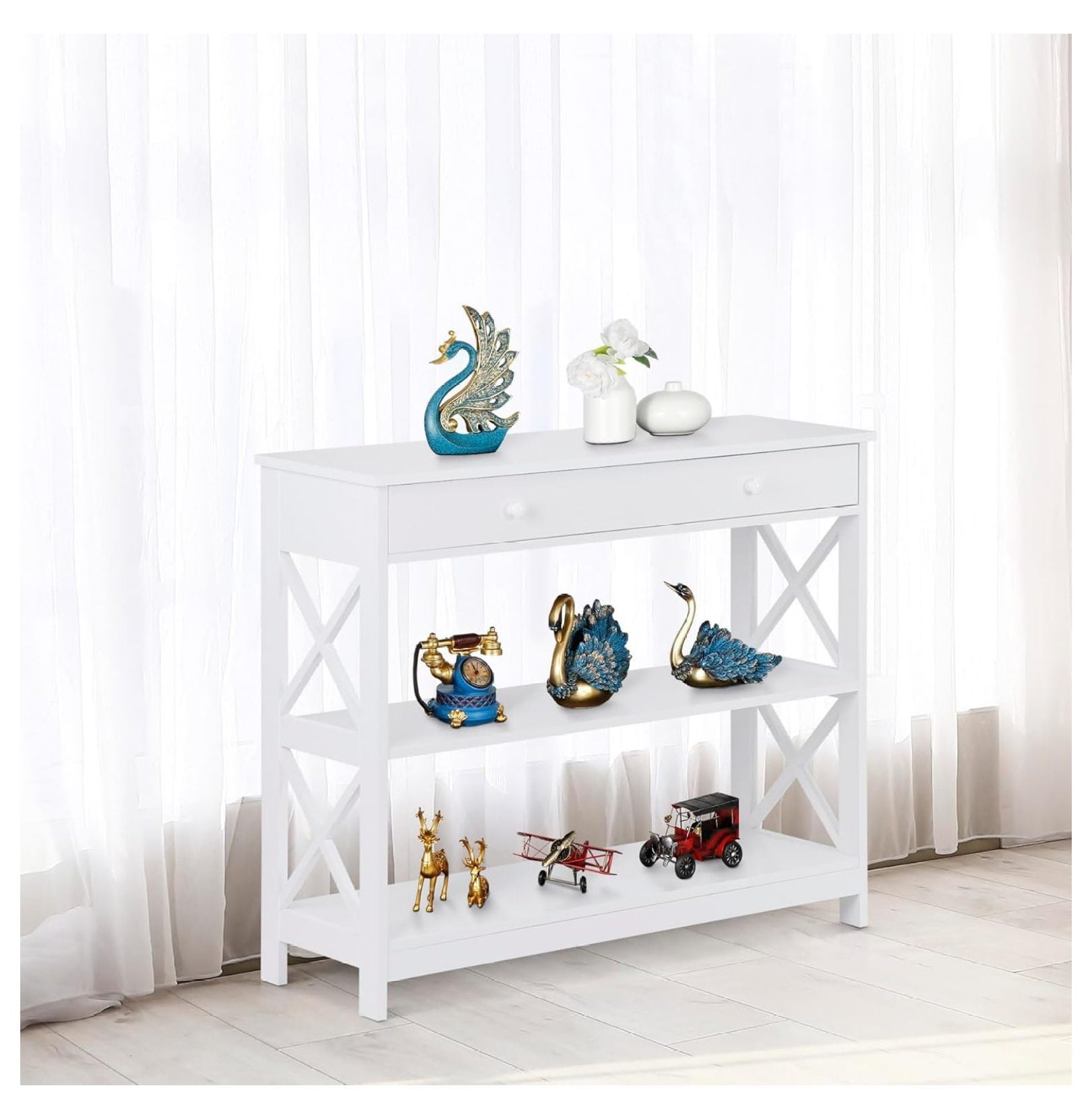 Narrow Console Accent Table w/Storage Shelf, 3-Tier 40 Inch Entryway ...
