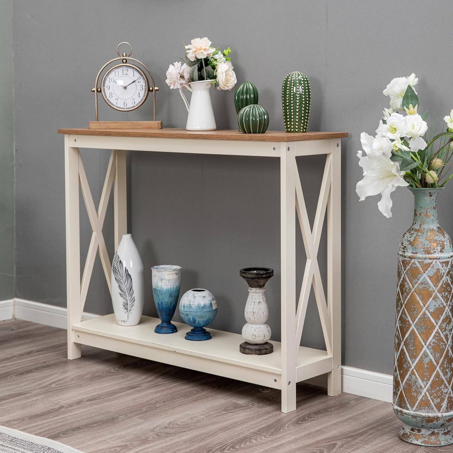 Narrow Console Sofa Table with Storage, 2-Tier Couch Table Behind Sofa ...