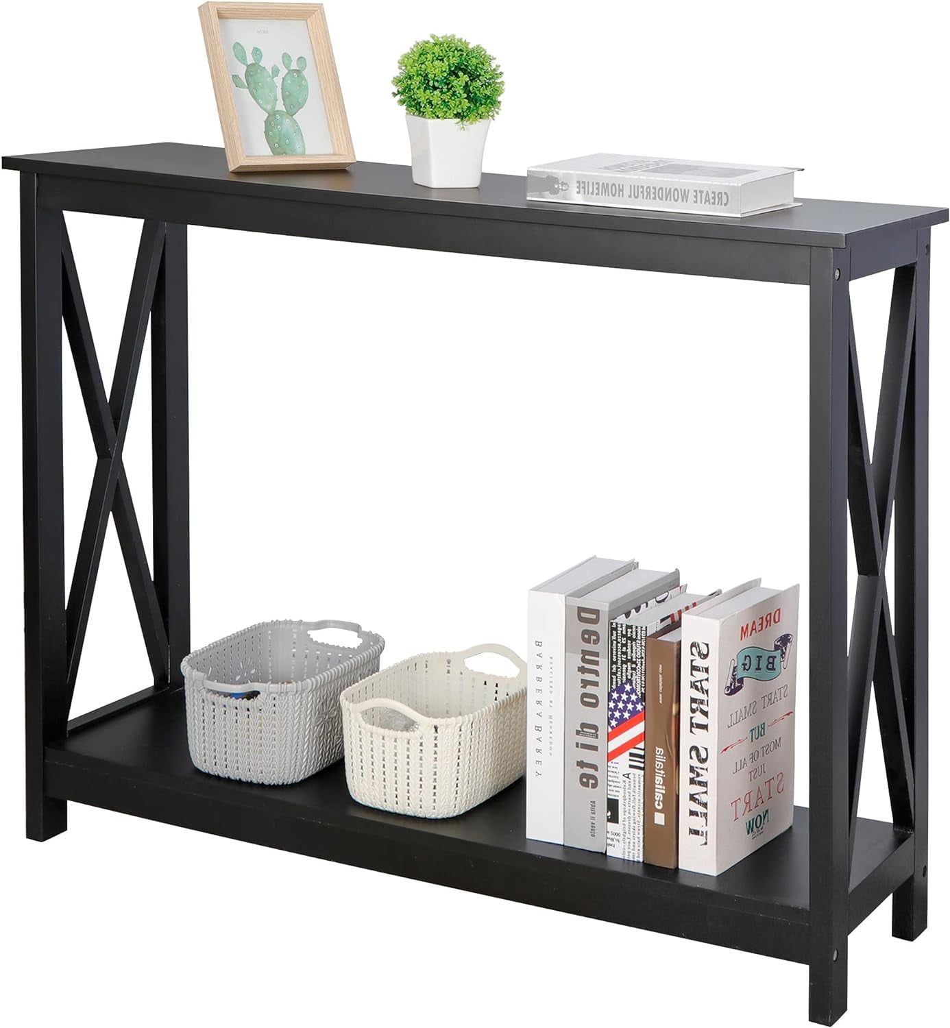 Narrow Console Table 12 inches, Sofa End Table with 2 Storage Shelves ...