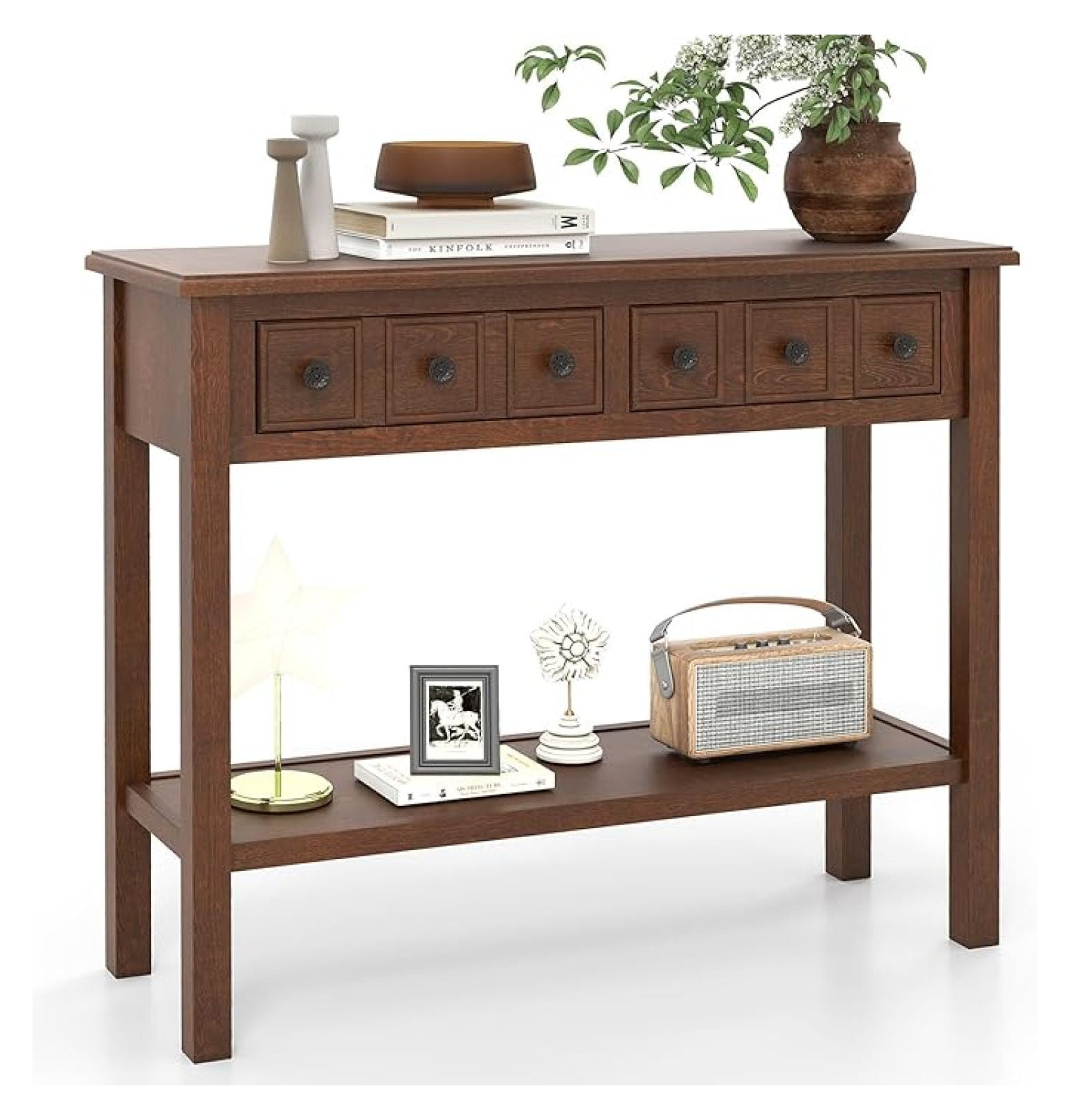 Narrow Console Table with 2 Drawers, 38” Rustic Sofa Table with Bottom ...