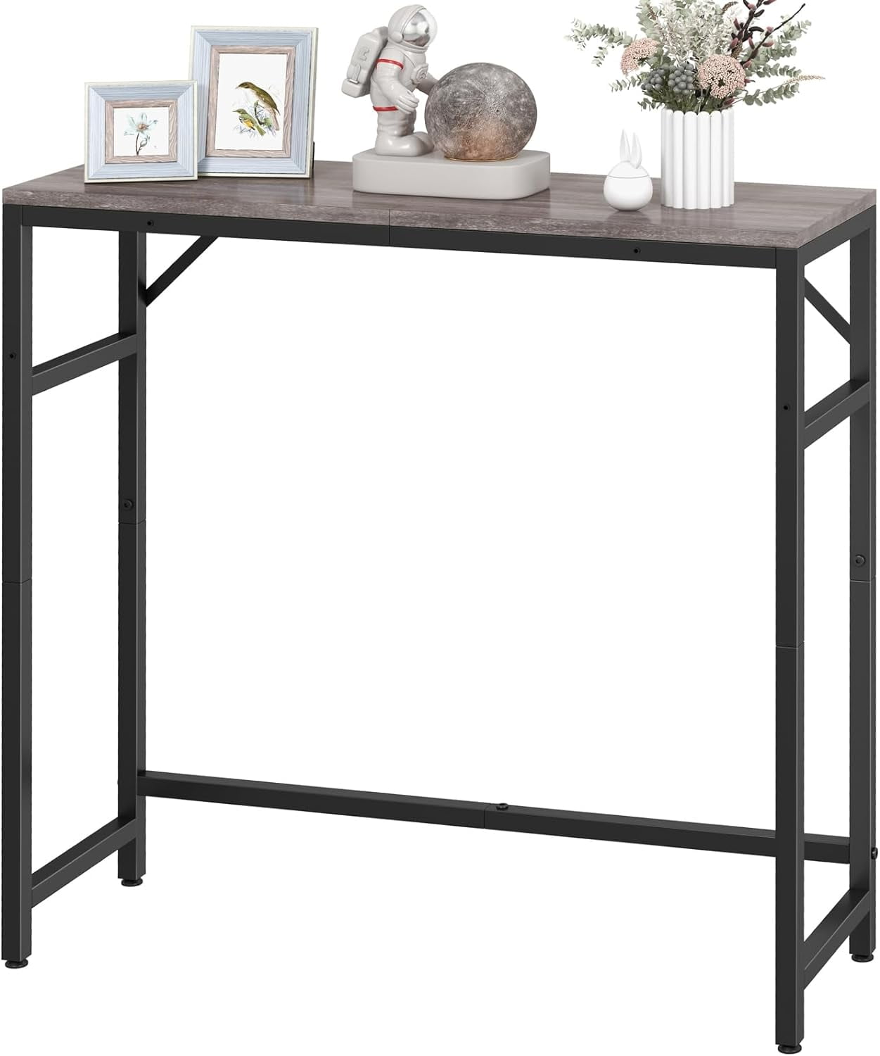 Narrow Console Table, 29.5" Small Entryway Table, Sofa Table with 2 Support Bar, Industrial ...