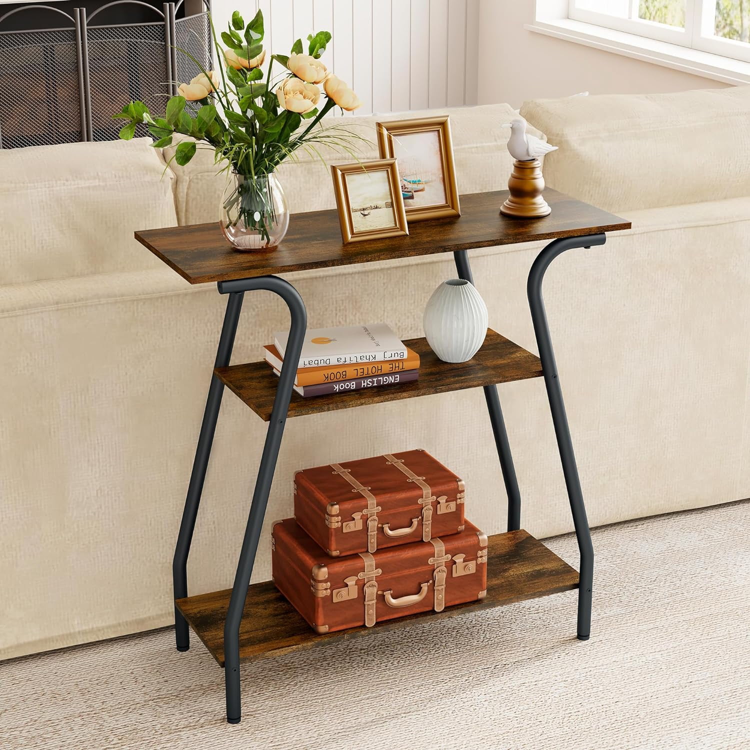 Narrow Console Table, 3 Tier Entryway Table with Storage Shelves ...