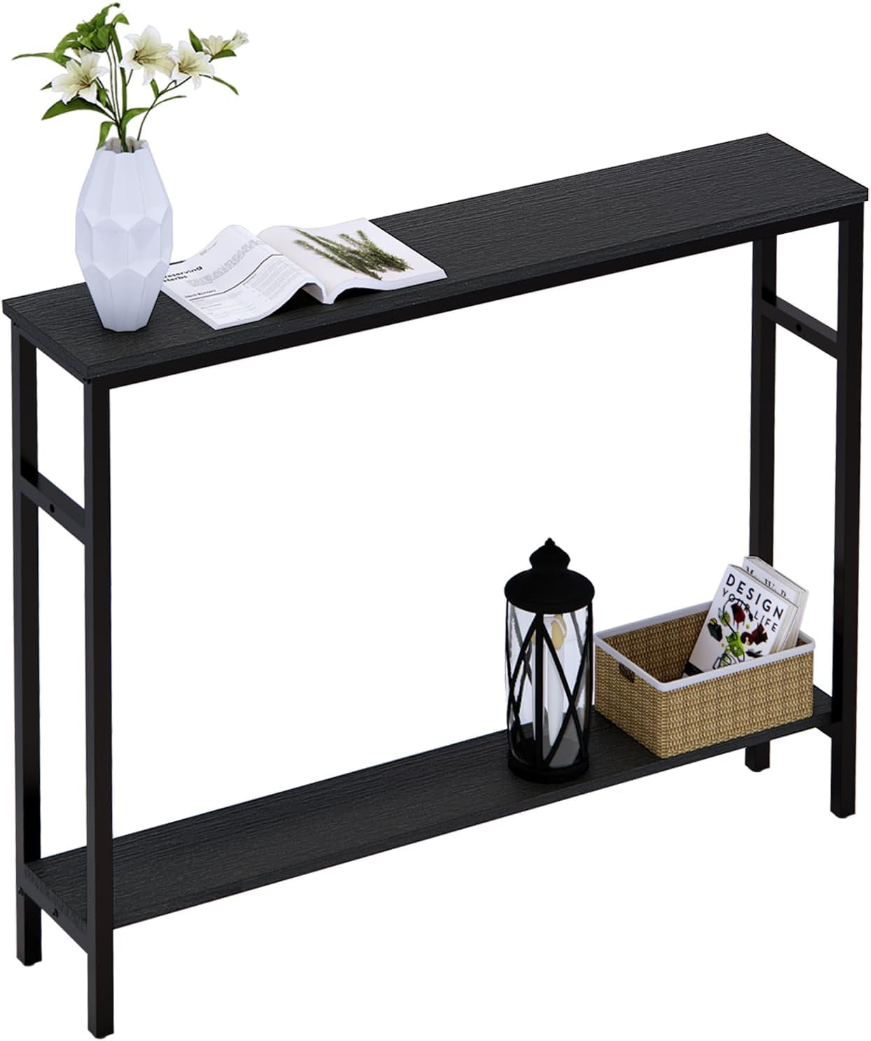 Narrow Console Table, 39.4” Sofa Table with Adjustable Shelf, 2-Tier ...